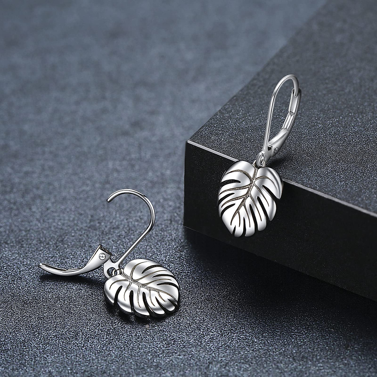 Monstera Earrings 925 Sterling Silver Leverback Earrings Palm Leaves Tropical Earrings Plant Dangle Drop Earring for Women Fashion Jewelry
