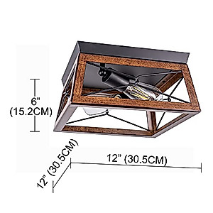 GRUENLICH Semi Flush Mount Ceiling Light Fixture, 2-Light E26 Medium Base, Metal Housing, ETL Rated, Bulbs NOT Included, Square-Wood