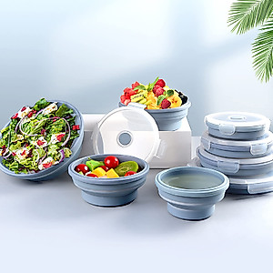 BESUNTEK Collapsible Bowls, Silicone Food Storage Containers with Lids, Set of 4 350/550/800/1200ml Silicone Lunch Containers Leftover Food Containers Leak-Proof Airtight Microwave & Dishwasher Safe