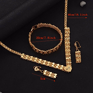 Dubai Bracelet Necklace Earring Double Heart Design Gold Jewelry Set