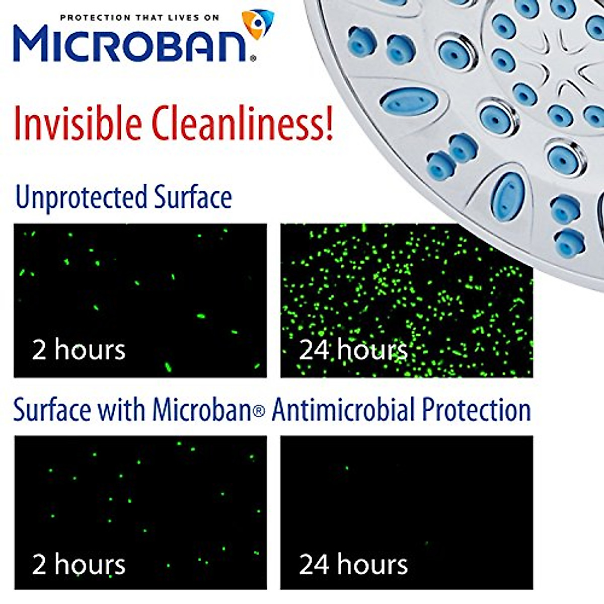 AquaDance Antimicrobial/Anti-Clog High-Pressure 30-Setting Combo Microban Nozzle Protection from Growth of Mold Mildew & Bacteria for Stronger Shower Aqua, Chrome/Wave Blue Jets