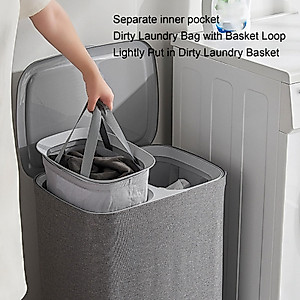 Double Compartment Laundry Hamper, Handles Detachable Bag Fabric Separation Basket, Convenient for Bathroom Utility Room (L 90L)