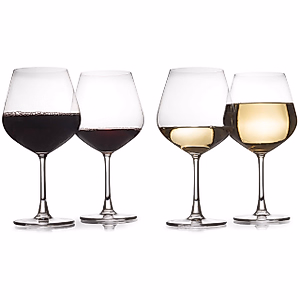 Set of 4 - Modern Laser Cut Rim 24 Oz Wine Glasses Made of Crystal With Seamless Joints (Short Stem)