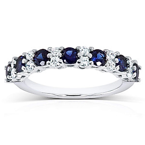 Kobelli Diamond and Blue Sapphire Band 1 carat (ctw) in 14k White Gold, Size 5.5, White Gold