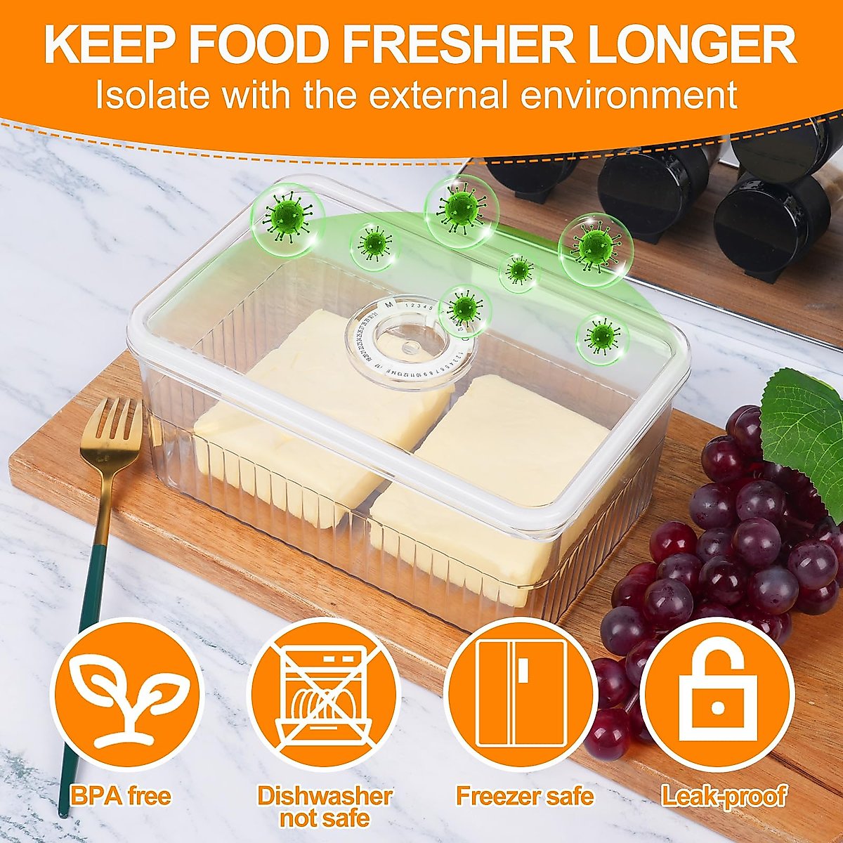 Cheese Container for Refrigerator, Cheese Grater with Container, Cheese Block Holder for Fridge, Sliced Cheese Keeper Food Storage Box for Butter Deli Meat Bacon Lunch Meat Cold Cuts Vegetable