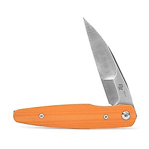 DROP + Brad Zinker Dogtooth Liner Lock Folding Pocket Knife, Orange g10 / Satin