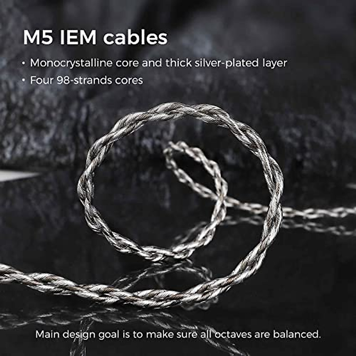 Letshuoer M5 in Ear Earphone Cable of S12 in Ear Monitor Silver-Plated Monocrystalline Copper IEM Cable 0.78mm 2Pin Connector (3.5mm Plug)