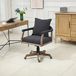 Office Desk Chair with Wheels, Modern Swivel Height Adjustable Desk Chair with Armrest and Ergonomic Back Fabric Padded Computer Task Chair Vanity Chair for Home Office, Black