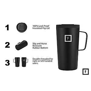 IRON °FLASK Grip Coffee Mug - Leak Proof, Vacuum Insulated Stainless Steel Bottle, Double Walled, Thermo Travel, Hot Cold, Water Metal Canteen - Dark Night, 16 Oz - Rubber Bottom