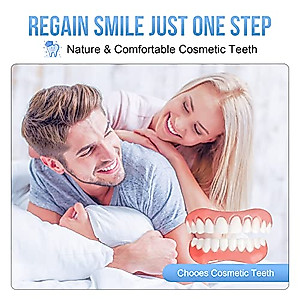 Fake Teeth,2PCS Dentures Cosmetic Teeth for Upper and Lower Jaw,Natural Shade and Comfortable Fit,Veneer Dentures for Women and Men-A03