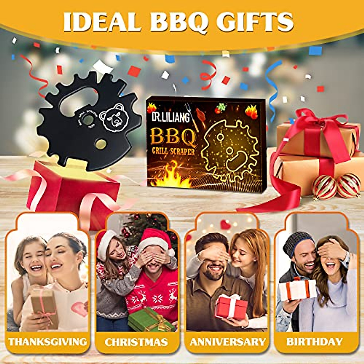 BBQ Grill Scraper Stocking Stuffers - Christmas Birthday Gifts for Men Women Dad Adults Mom Chef Kitchen Gadgets Smoker Accessories Grate Grilling Cleaning Cool Tool for Outdoor Camping Indoor Cooking
