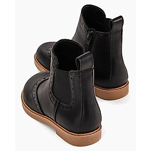 Coutgo Girls Chelsea Ankle Boots Side Zipper Comfortable Combat Dress Booties for Toddler/Little Kid/Big Kids, Black, Size 9