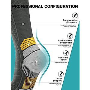 SONORAN 6 Pairs Compression Socks for Men & Women 20-30 mmHg Graduated Compression Socks Knee High Best Support for Running, Travel, Athletic L/XL（Gray Yellow）