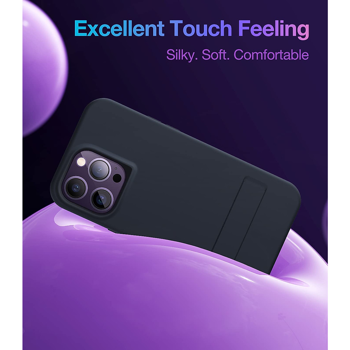 TORRAS Designed for iPhone 14 Pro Max Case with Stand, [10FT Military Grade Drop Protection] [3 Stand Ways Kickstand] Slim Soft-Touch Silicone Anti-Scratch for iPhone 14 Pro Max Phone Case, Black