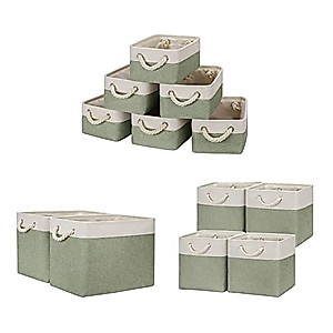 Temary Baskets Fabric Storage Bins for Shelves Fabric Storage Cubes for Organizing Home (White&Green, 6Pack-11.8Lx7.9Wx5.3H, 2Pack-16Lx12Wx12H, 4Pack-12Lx12Wx12H)