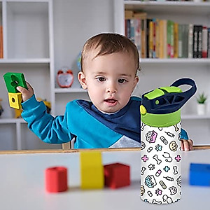 AiHeart 12oz Sublimation Stainless Steel Sippy Cup with Sublimation Shrink Wrap, Double-Wall Vacuum Insulated Children's Water Cup with Handle and Straw, Great DIY Gift for Kids (Blue)