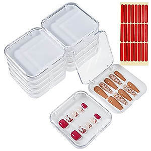 ISKYBOB 12 Packs Press On Nails Storage Boxes, Fake Nails Packing Cases with Tape White Nail Display Box for Home DIY, Nail Salon (3.3 x 3.3in)