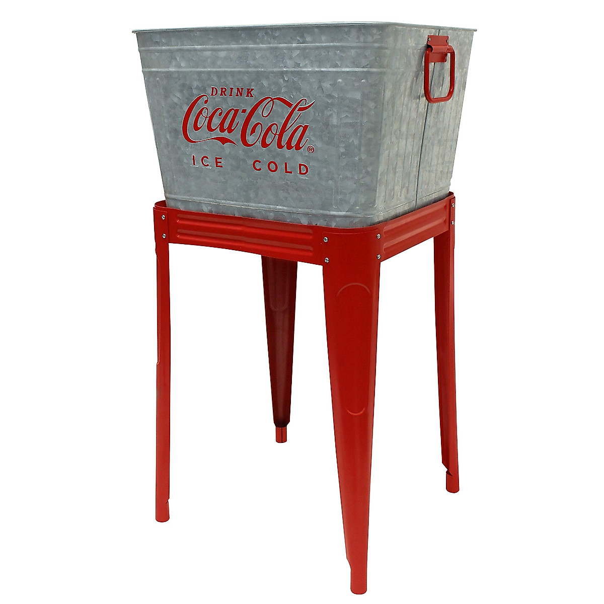 Leigh Country CP 98090 Galvanized 42 Qt. Coca-Cola Wash Tub Stand, Silver and Red