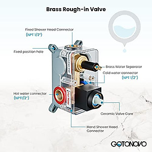 gotonovo Ceiling Mount Shower Faucet Set Matte Black 12 Inch Square Showerhead Bathroom Rainfall Shower System Stainless Steel Shower Trim Kit 2 in 1 Cylindrical Handheld shower with Rough-in Valve