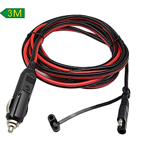 SinLoon Cigarette Lighter SAE Battery Charger Cable,12V 15A Cigarette Lighter Plug to Waterproof SAE Quick Release Adapter Extension Charging Cable with Fuse and LED Light(10FT,3 Meter)