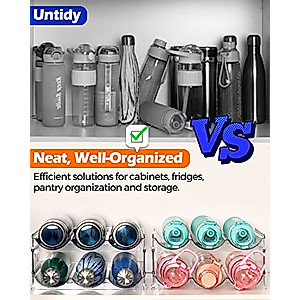 Water Bottle Organizer for Cabinet, Stackable Water Bottle Holder for Kitchen Pantry Organization and Storage, Plastic Wine Rack, Drink Organizer for Fridge, Freezer -4 Packs, Hold 12 Bottles, Clear