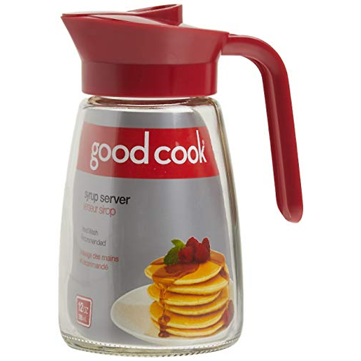 GoodCook 12 oz. Glass Syrup Dispenser with Lid, Clear/Red