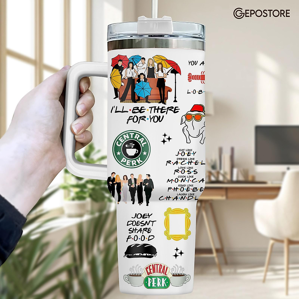 GEPOSTORE Christmas Gifts for Men Women, Friendship 40oz Tumbler with Handle, Funny Movie Character Travel Cup, Birthday Gifts for Movie Lover