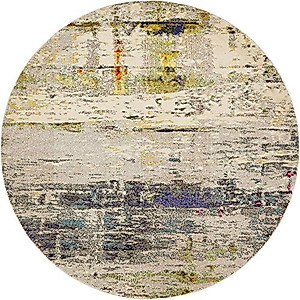 Unique Loom Chromatic Collection Modern Rustic & Vibrant Abstract Area Rug for Any Home Décor, 8' 0" x 8' 0", Beige/Gray