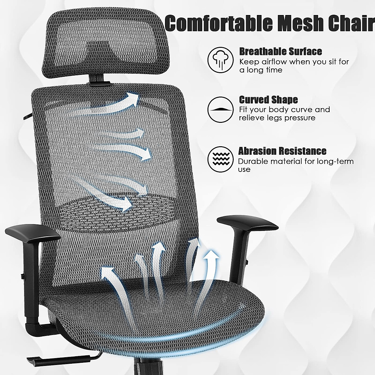 GOFLAME Ergonomic Mesh Office Chair, Swivel Executive Chair with Reclining High Backrest, Rotatable Headrest, Clothes Hanger and Lumbar Support, Height Adjustable Computer Desk Chair (Gray)