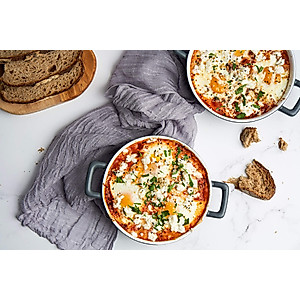 Kook Ceramic Casserole Pot Set, Baking Dishes, Easy Carry Handles, Microwave & Dishwasher Safe Bakeware, Dark Grey, 40 oz, Set of 2