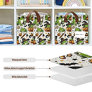 ALAZA Frogs Halloween Fabric Storage Bins Collapsible Storage Cube Organizer Basket with Handles for Shelves Colset Wardrobe Organizition