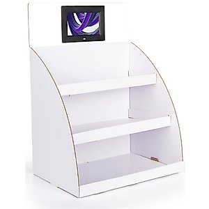 Displays2go Countertop Cardboard Shelving with 7" Digital Display – White (TBSH3WTDG)