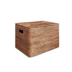 YSJX kitchen&bedroom Storage Accessories 1 Pack Rattan Woven Storage Basket with Lid, Sorting Basket, Table Top Storage Box, Toy Snack Rural Storage Basket ( Color : D 40x36x30cm )