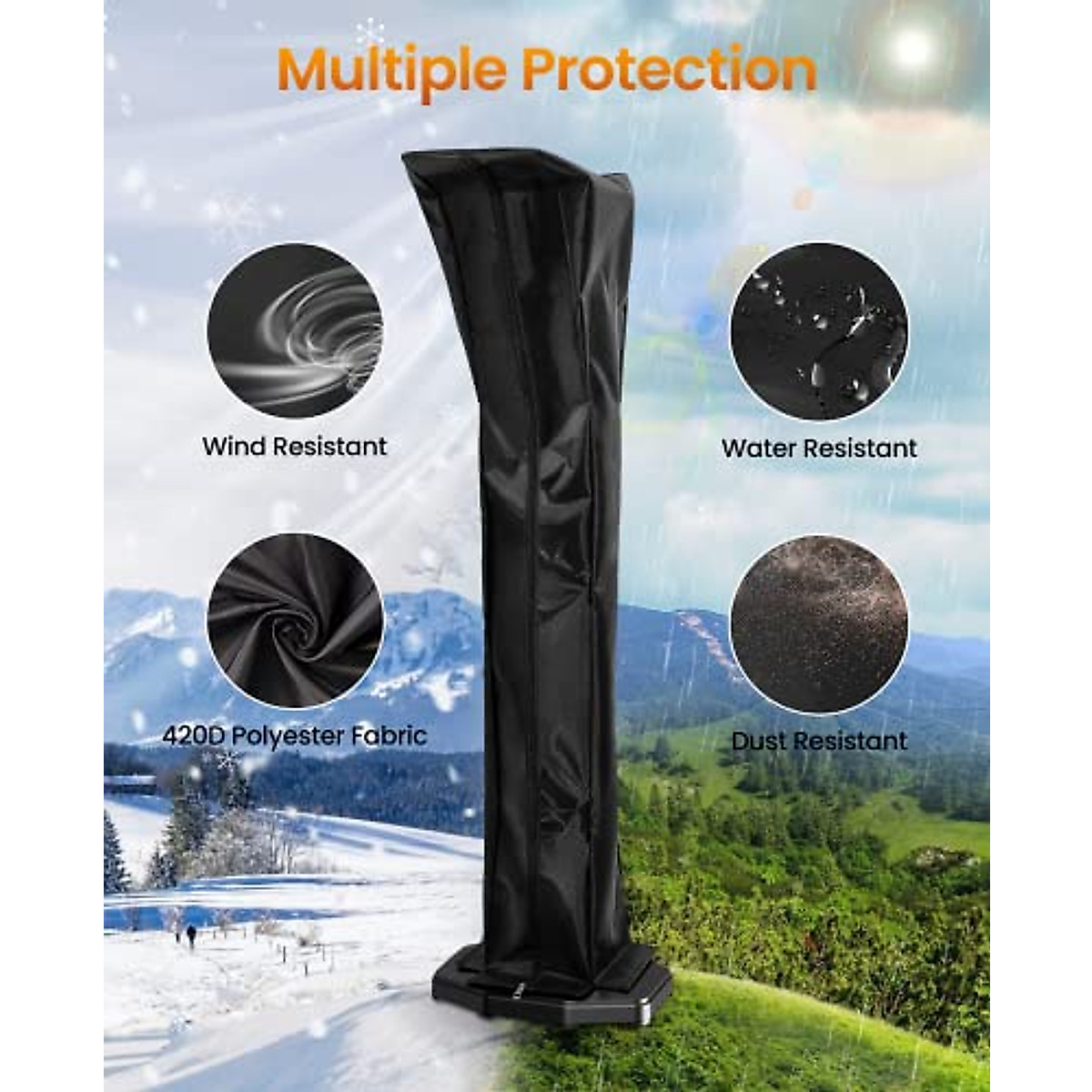 Haimmy Patio Heater Covers with Zipper, Waterproof, Dustproof, Electric Outdoor Heater Cover 43.9'' Height x 13.8" Length x 6.3" Width, Black