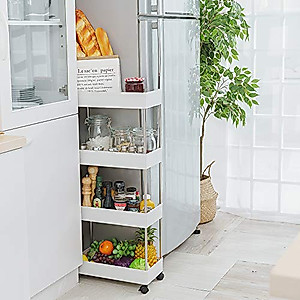 Farios 4-Tier Slim Shelving Unit, Storage Baskets, Narrow Slide Out Rolling Utility Cart, Mobile Shelving Unit Organizer