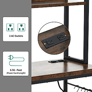 YITAHOME Kitchen Microwave Bakers Stand with Wine Rack, Wine Rack Freestanding Floor, Small Storage Shelves for Liquor Bottle Glasses Power Outlet Farmhouse Coffee Bar 31 Inch, Rustic Brown