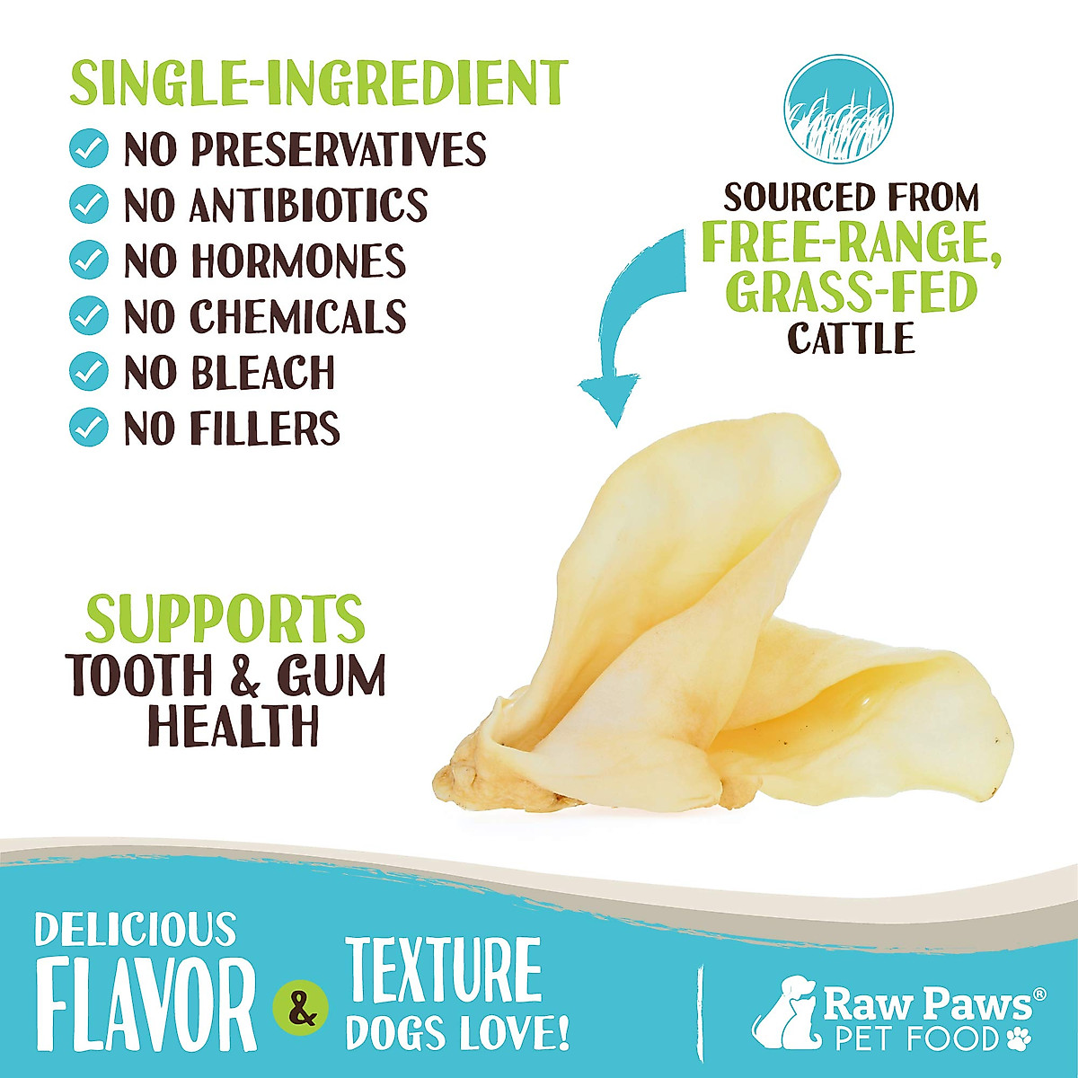 Raw Paws Cow Ears for Dogs - Large, 5-ct - Beef Ears Packed in USA, Thick Dog Cow Ears for Puppies & Dogs, Real Natural Cows Ears from Free Range, Cattle - No Added Hormones, Jumbo Cow Ears Dog Treats