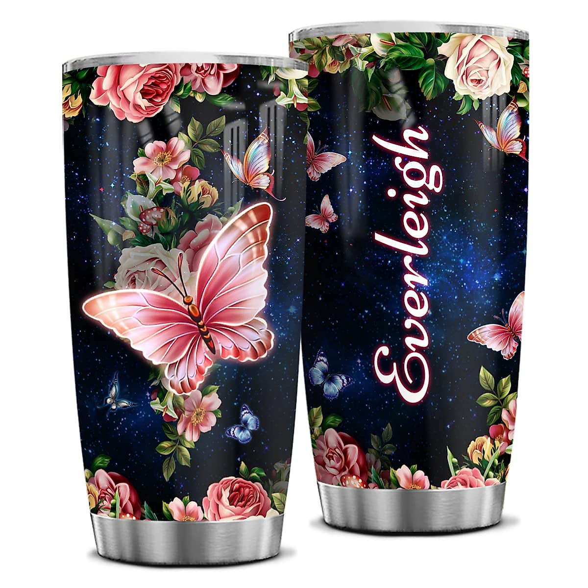 Wassmin Personalized Butterfly Tumbler Butterflies Gifts For Women Girls Lady Teen Drinking Cup Stainless Steel Insulated Tumblers Coffee Travel Mug 20oz 30oz Birthday Christmas Presents