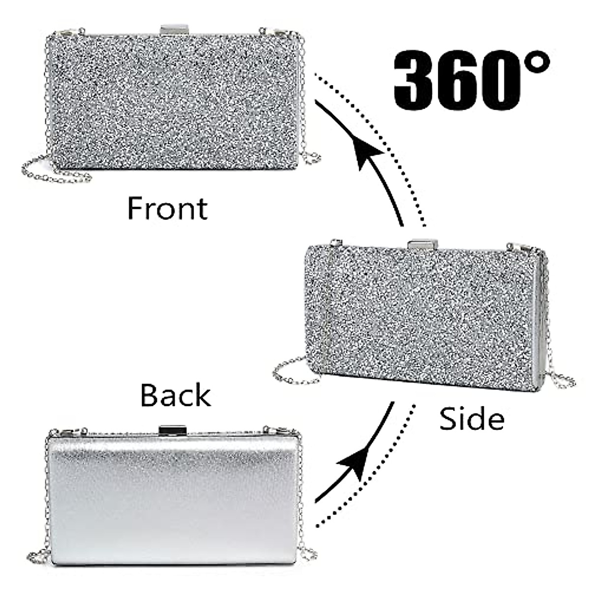 Silver Clutch Purses for Women Evening Bride Crystal Bags and Clutches Prom Bag Glitter Purse Womens Wedding Prom Party (Silver)