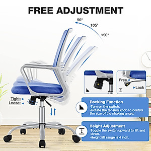 Office Chair - Ergonomic Office Chair Mid Back Office Desk Chair with Wheels Computer Chair with Lumbar Support Home Office Chair with Armrests for Adults, Blue