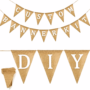 96 Pcs 59 ft DIY Valentine's Day Burlap Banner Garland Burlap Triangle Flag DIY Blank Banner Burlap Pennant Flags Make Your Own Banner DIY Valentines Decor for Wedding Birthday Graduation with String