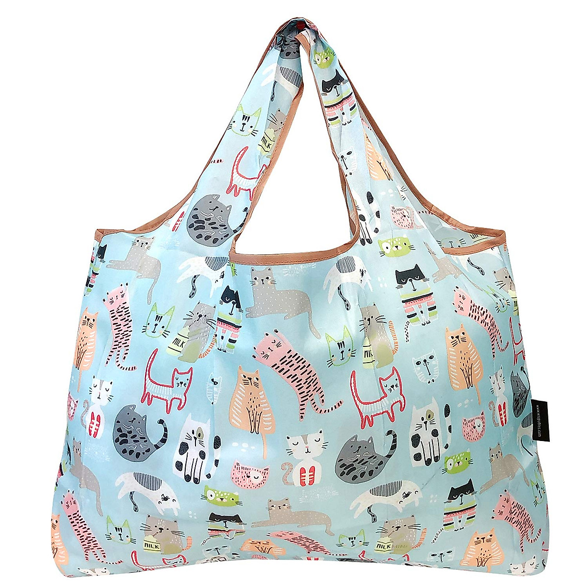 allydrew Large Foldable Tote Nylon Reusable Grocery Bag, 3 Pack, Felines