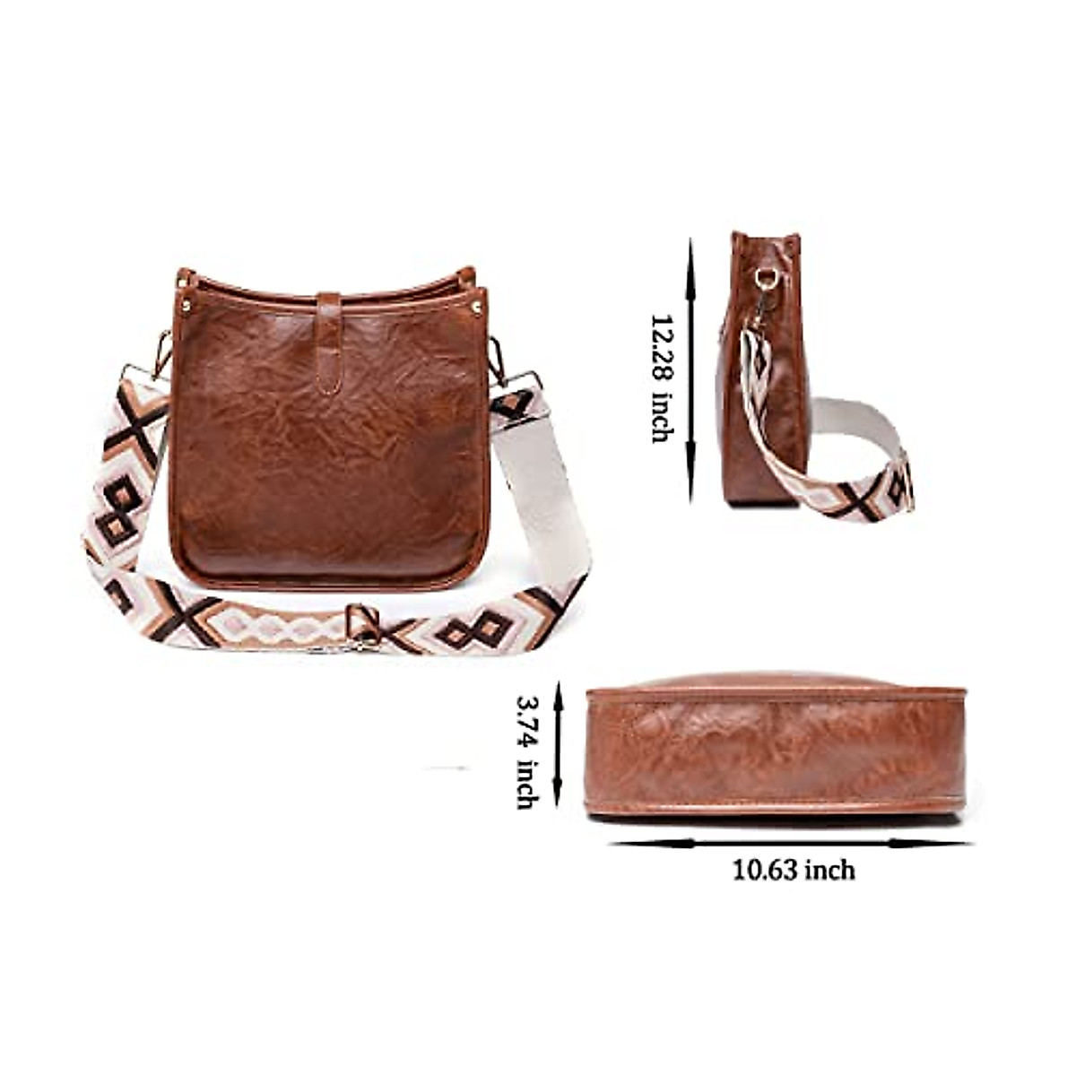 Vegan Leather guitar strap Crossbody purse cross body purse with Adjustable guitar Strap Zipped Pockets Handbag Shoulder Bag（brown-bag）……