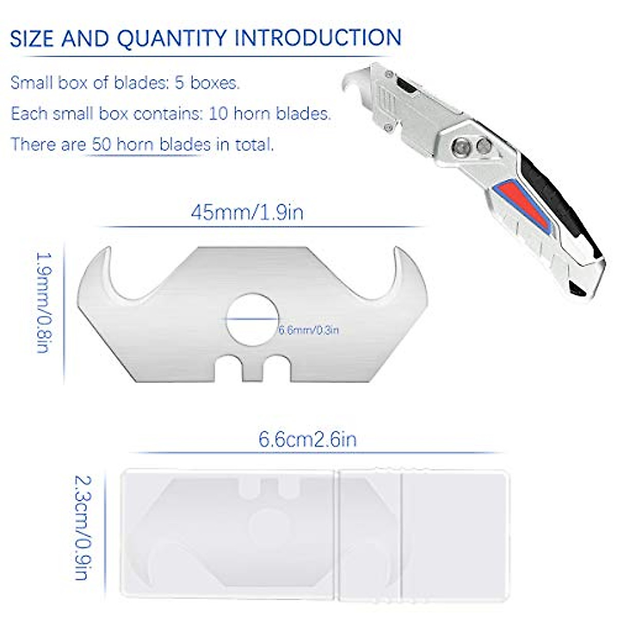 50 Pieces Utility Hook Blade Steel Razor Blade Hook Roofing Knife with Storage Box for Cutting Carpets, Wallpaper Materials