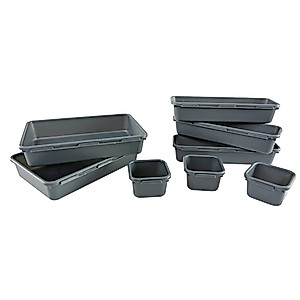 HOME-X Connecting Organizer Trays, Set of Interlocking Adjustable Trays for Organizing Office Supplies and Kitchen Utensil Drawers, Set of 8, 3 Sizes, Gray