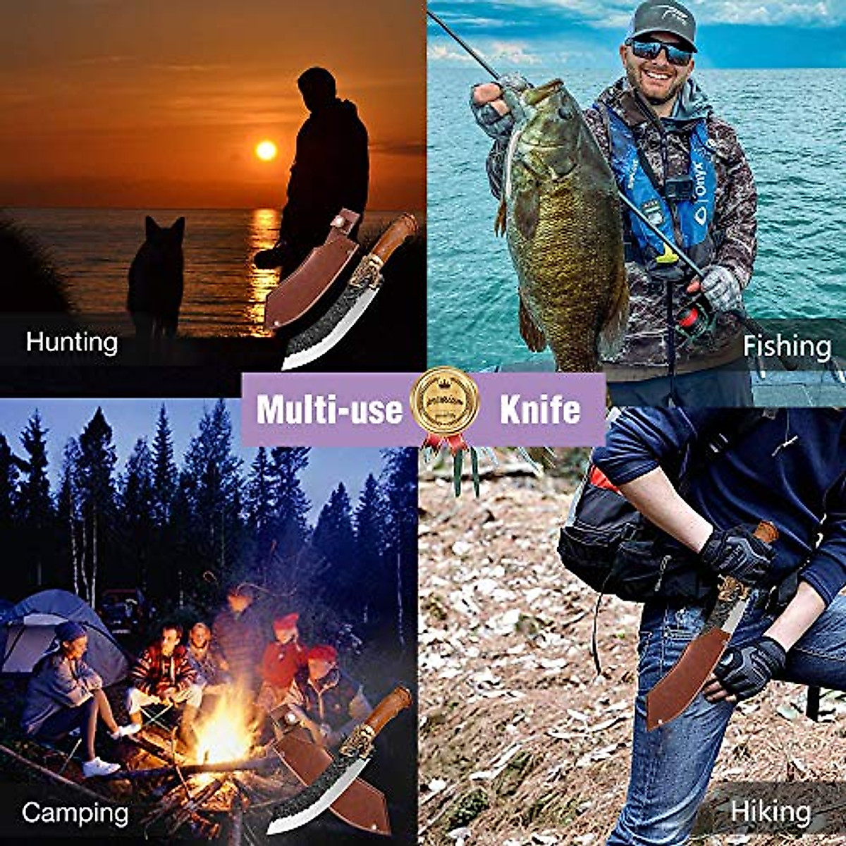 Butcher Knife Forged in Fire Knives Outdoor Camping Knife Curved Boning Knife with Sheath Filet Knife for Fishing Carbon Steel Meat Cleaver Knife for Kitchen BBQ Gift Collection