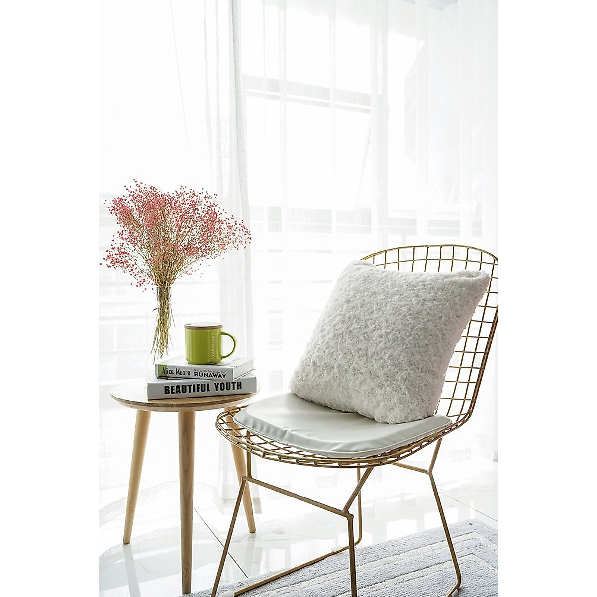 Valea Home Faux Fur Throw Pillow Covers for Couch Decorative Plush Swirl Luxury Super Soft Throw Pillow Case Set 18 x 18, Pack of 2, Ivory White