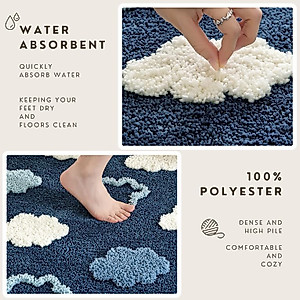 Cute Blue Area Rug, Funny Clouds Area Mats, Shaggy High Pile Non Slip Soft Absorbent Washable, Bedroom Bedside Bathroom Kids Gaming Nursery Room Rugs Home Decor Rug (Clouds, 40" x 40")