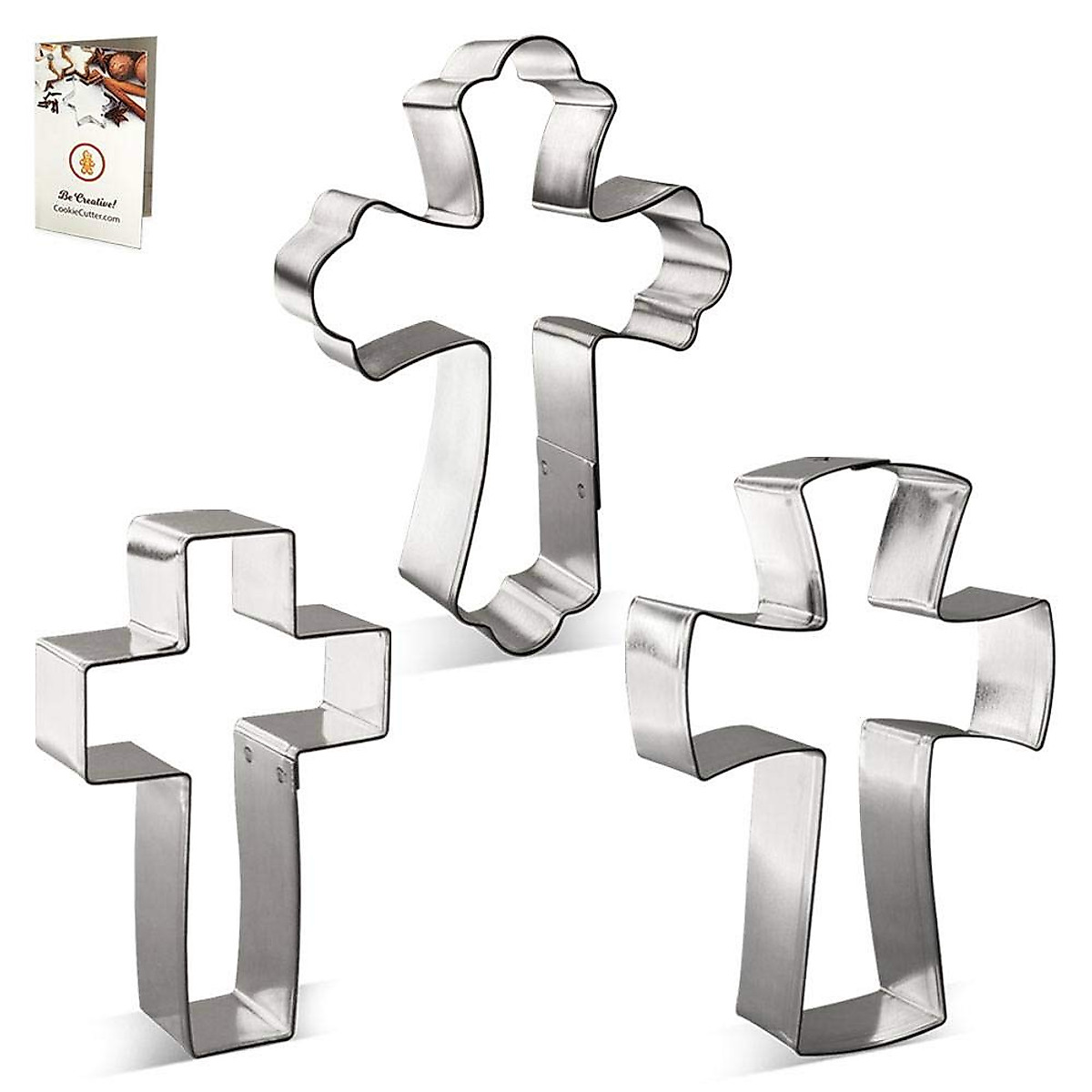 Foose Religious Cross Cookie Cutter 3 Pc Set Fancy Cross, Confirmation Cross, and Traditional Cross, USA