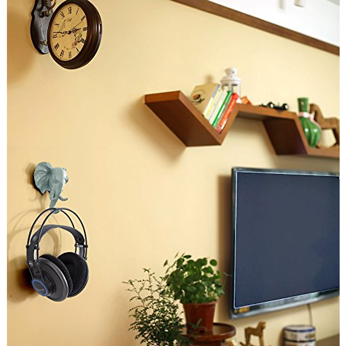 HERNGEE Elephant Head Single Wall Hook/Hanger Animal Shaped Coat Hat Hook Heavy Duty, Rustic, Decorative Gift, Grey